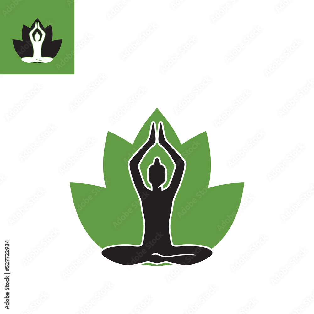 simple pose of yoga meditation logo, great silhouette of human sitting ...