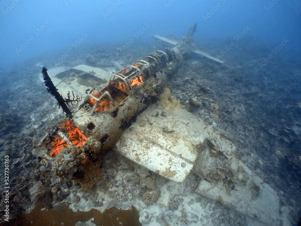 Japanese navy airplane Myrt "Saiun" in WW2. Chuuk (Truk lagoon ...