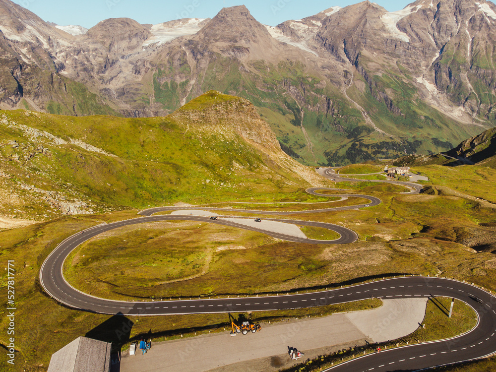 Bird's eye view of serpentine curves at sunny day. Aerial view of ...