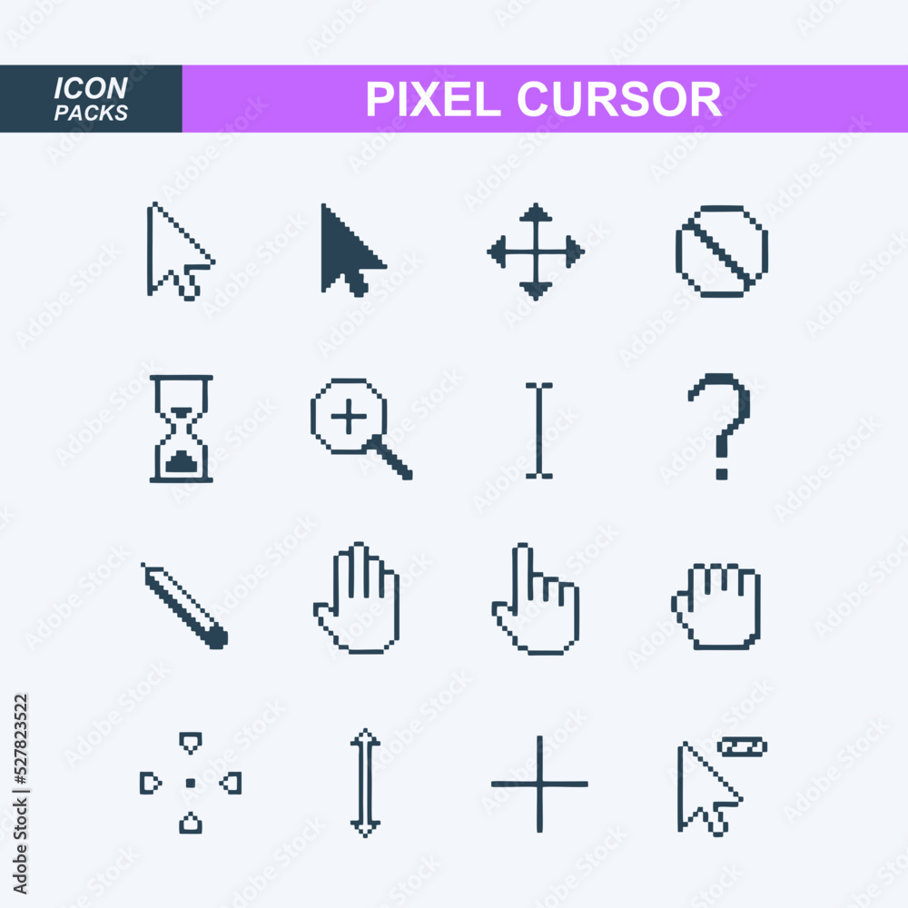 Vector de Stock Pointer cursor icons. Computer web arrows mouse cursors and clicking line ...