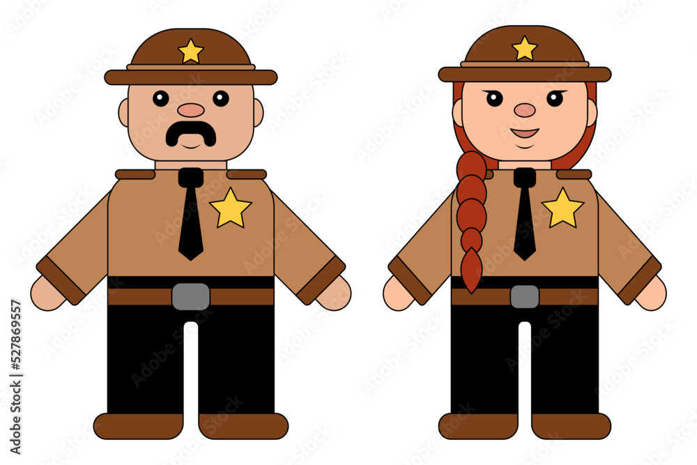 Stock-Vektorgrafik „Woman sheriff and man sheriff vector illustration ...