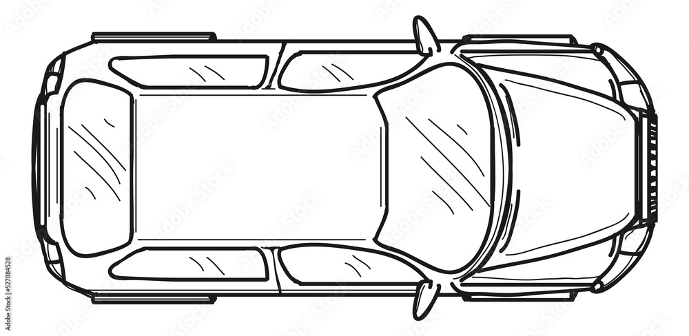 Car top view. Black line vehicle drawing Stock Illustration | Adobe Stock