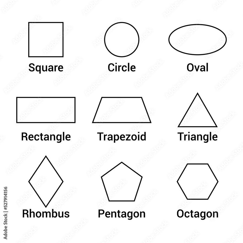 2D geometric shapes with names in mathematics. square circle oval ...
