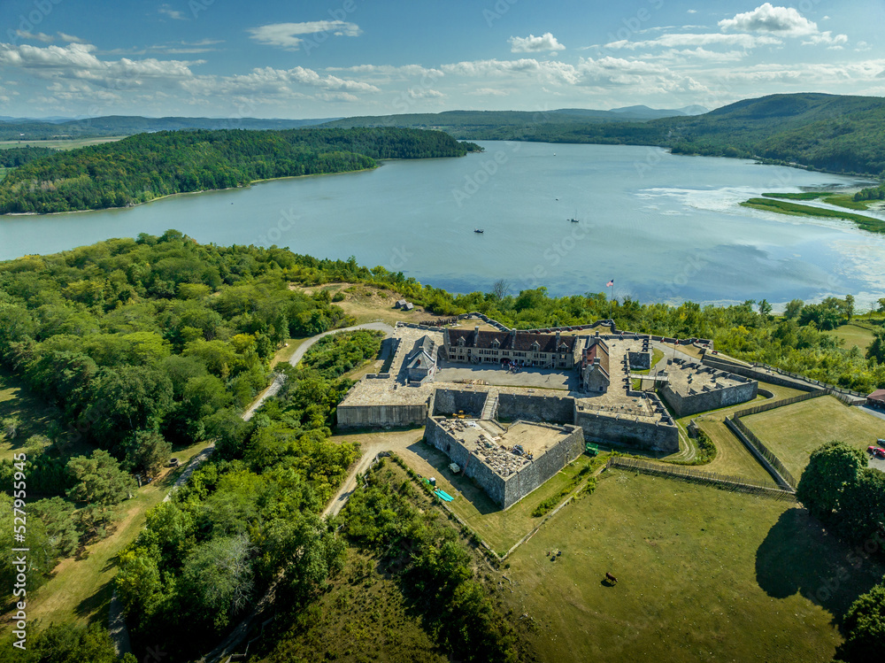 Aerial view of Fort Ticonderoga on Lake George in upstate New York from ...