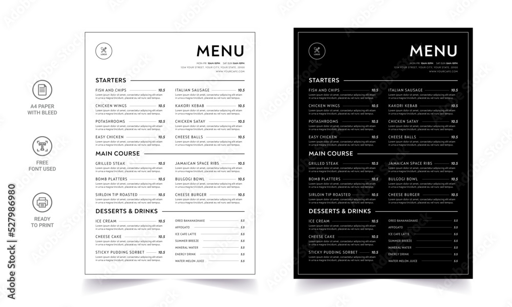 Vector de Stock Restaurant menu template. social media marketing web ...