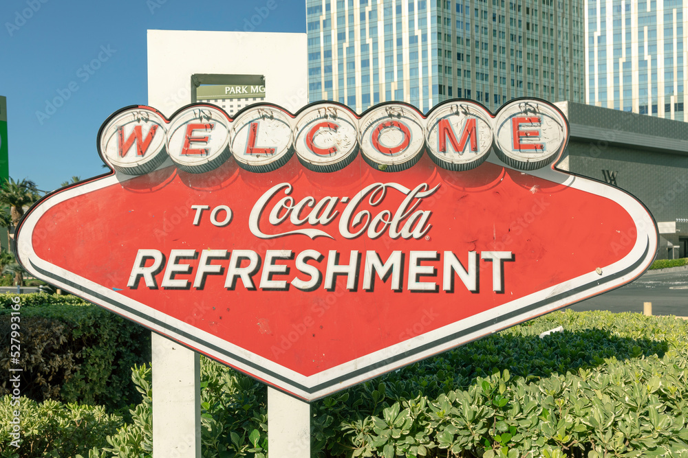 Las Vegas welcome sign with advertising of Coca Cola refreshments Stock ...
