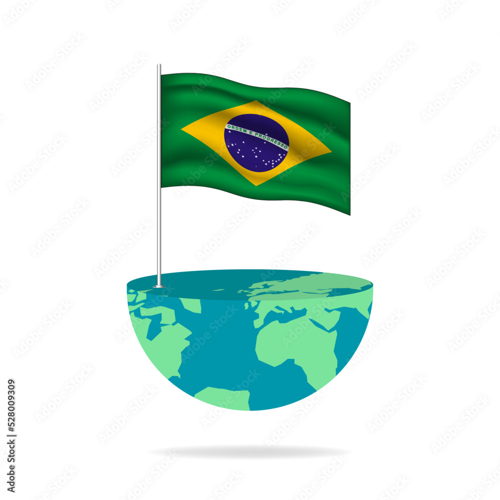 Brazil flag pole on globe. Flag waving around the world. Easy editing ...