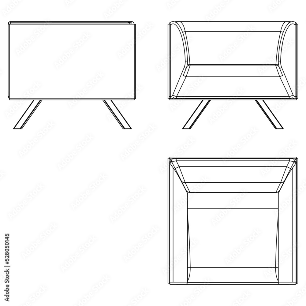 Armchair isolated lines on white background, vector illustration. Front ...