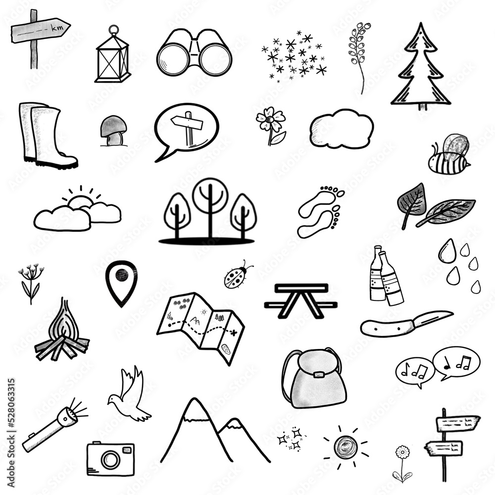 Stock-Illustration „35x Wandern - Set - Icons Grafiken Zeichen Symbole ...
