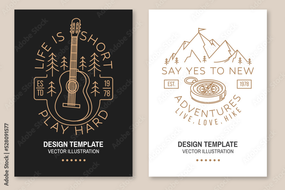 Set of camping inspirational quotes. Vector. Flyer, brochure, banner ...