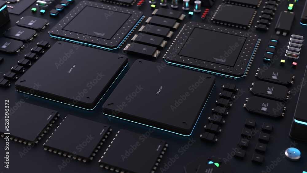 Stock-Illustration „components of computing power on a chip . the ...