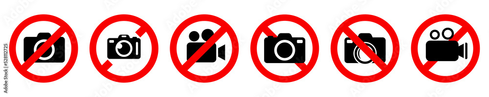Set of No photo camera vector signs. Forbidden photography. Prohibited ...