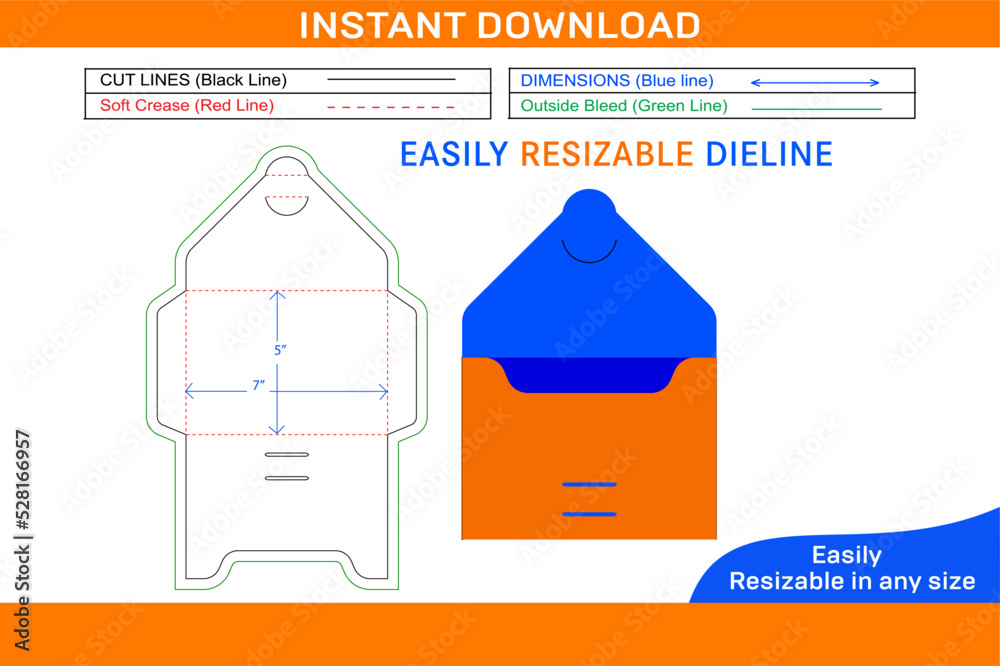 Envelope and card 5x7'' template, A3 size die cut template_Box dieline ...