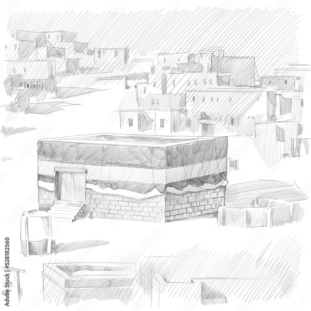 Pencil drawing of the old version of the kaaba Stock Illustration ...