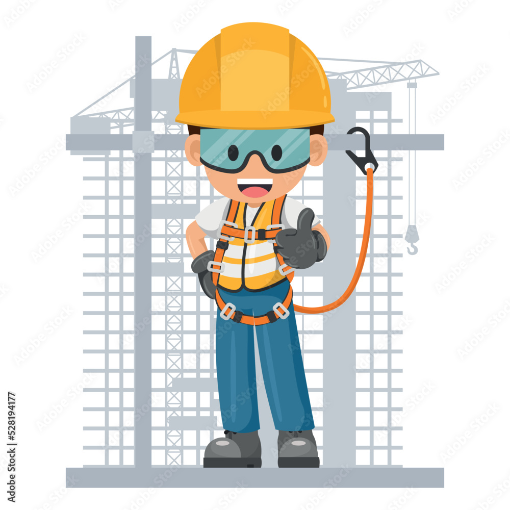 Construction industrial worker with personal protective equipment ...