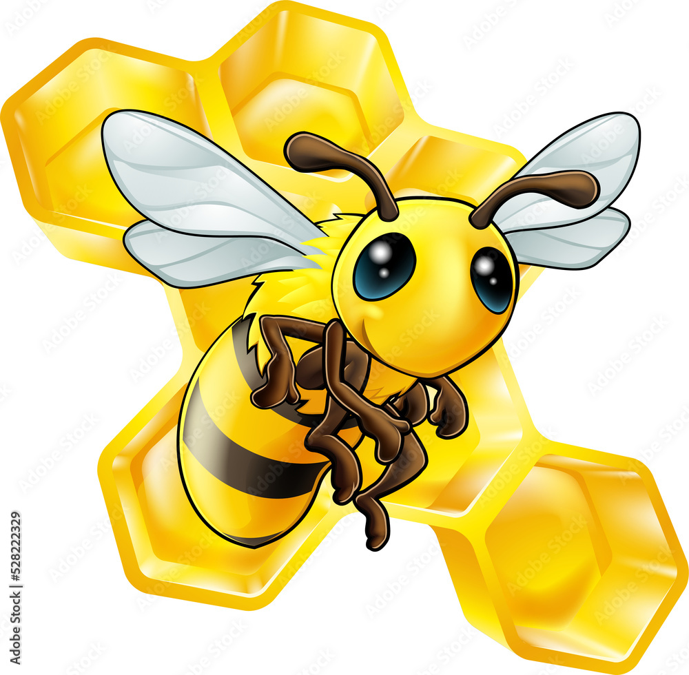Cartoon bee with honeycomb Stock Illustration | Adobe Stock