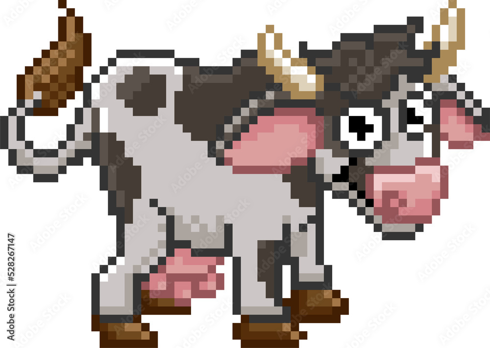Pixel Art Cartoon Cow Farm Animal Stock Illustration | Adobe Stock