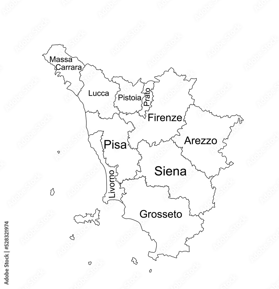 Editable Tuscany line contour map vector silhouette illustration ...