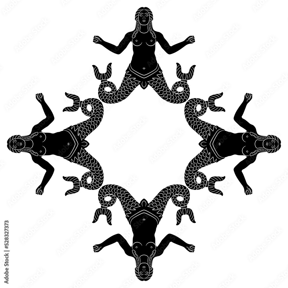 Stock-Vektorgrafik „Geometrical frame with four antique mermaids ...
