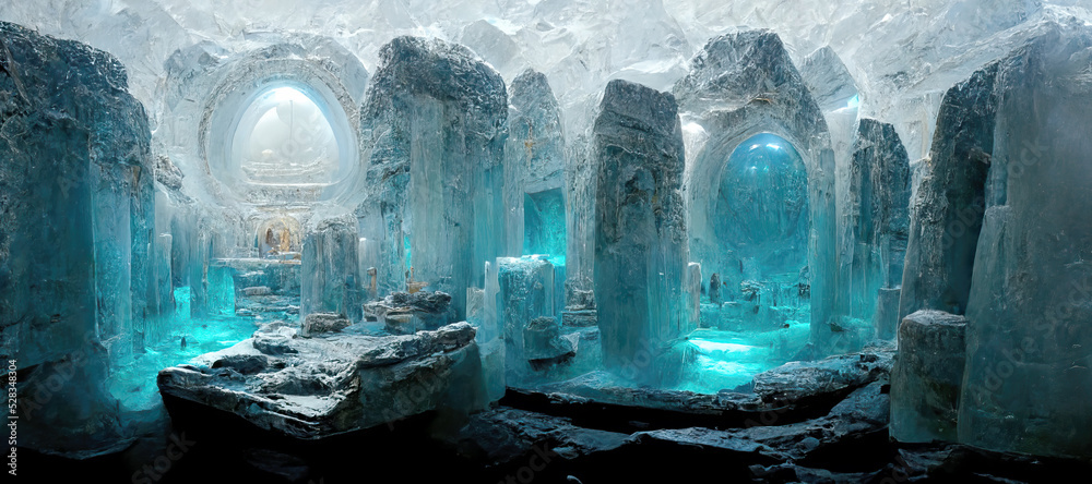 3d illustration rendering of great sacred ice temple with hemispherical ...