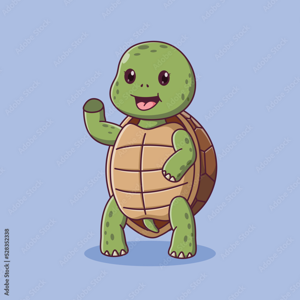 Cute Turtle Cartoon Standing Waving Hand. Turtle Icon Concept. Flat ...