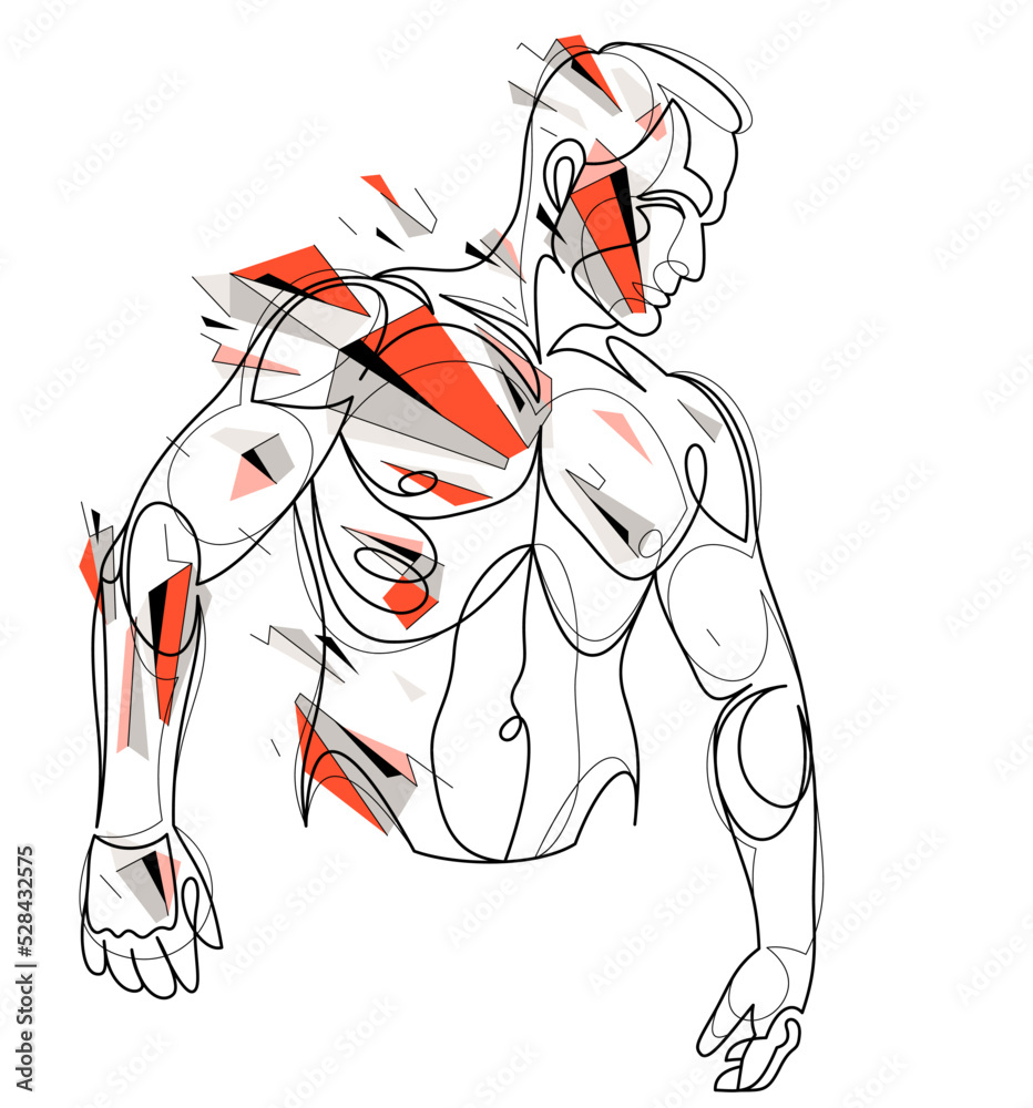 Linear drawing of a perfect body fit model man posing vector ...