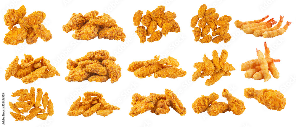 Assorted crispy fried chicken horizontal collage Stock Photo | Adobe Stock