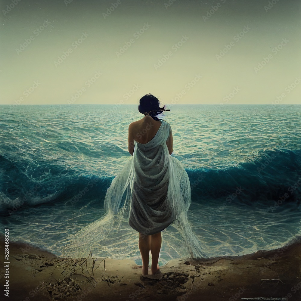 Beautiful Woman Emerging From The Sea - Digital 3d Illustration AI Art ...