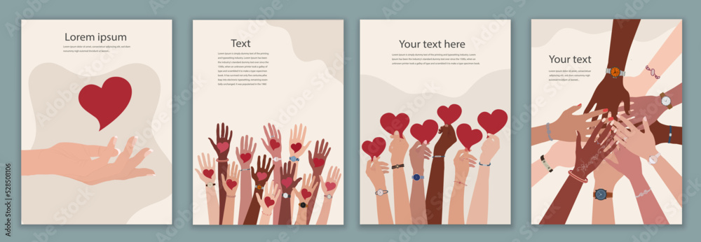 Leaflet - cover with group of volunteer diversity people - editable ...