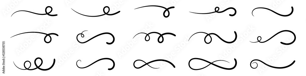 Hand drawn swoosh underline set. Vector calligraphic lettering ...