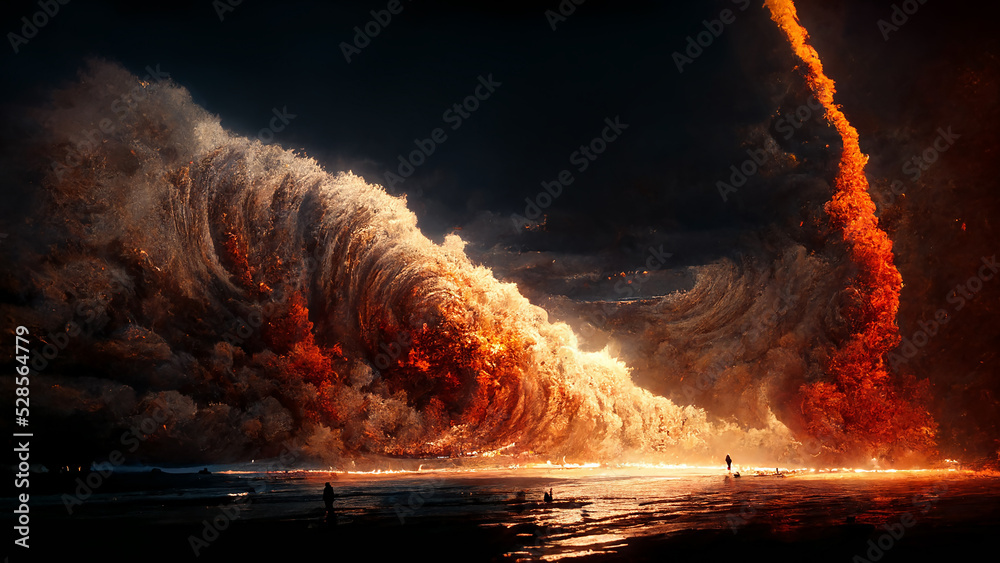 Burning Asteroid Fell Into the Ocean CG Digital Painting Spectacular ...