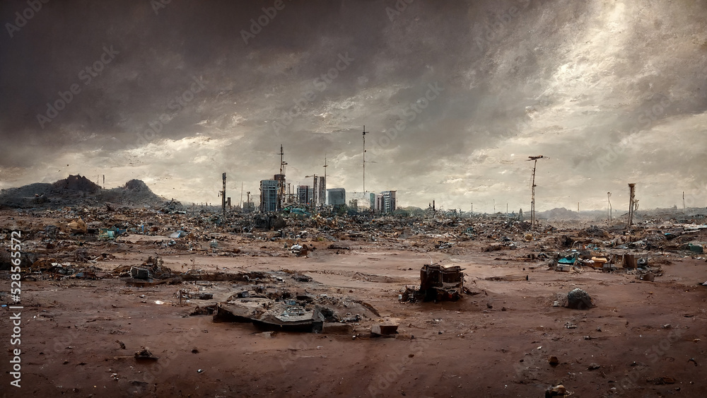 City Dump in Wasteland Sci-Fi Post Apocalyptic Panoramic Wallpaper. Big ...