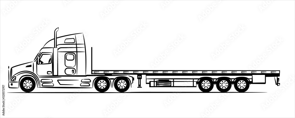 American Flatbed trailer truck abstract silhouette on white background ...