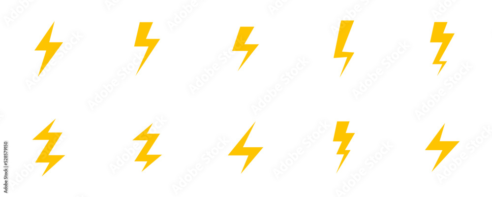 Conjunto de iconos de rayo amarillo. Concepto de electricidad, trueno o ...