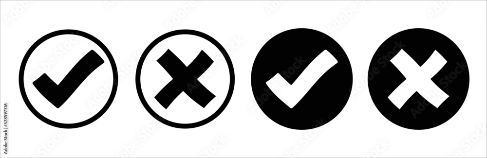 Check mark, Cross mark black icon set. Isolated checkmark symbol, right ...
