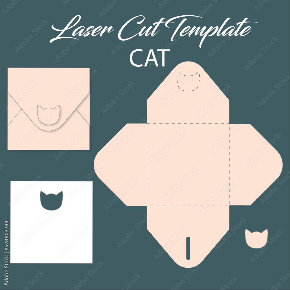 Cat Envelope and Card Template, laser cut, paper cutting, Silhouette ...