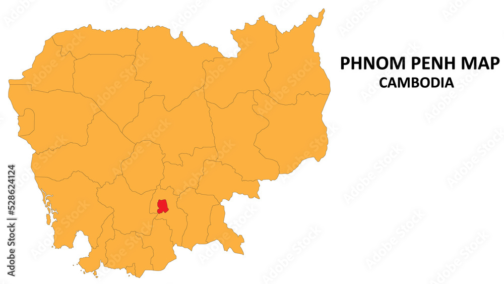 Phnom Penh State and regions map highlighted on Cambodia map. Stock ...