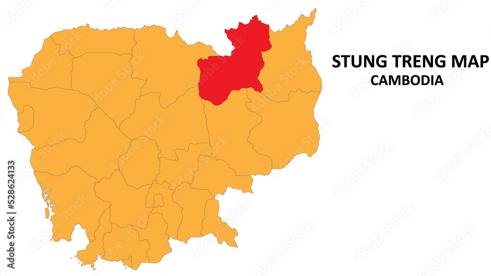 Stung Treng State and regions map highlighted on Cambodia map. Stock ...