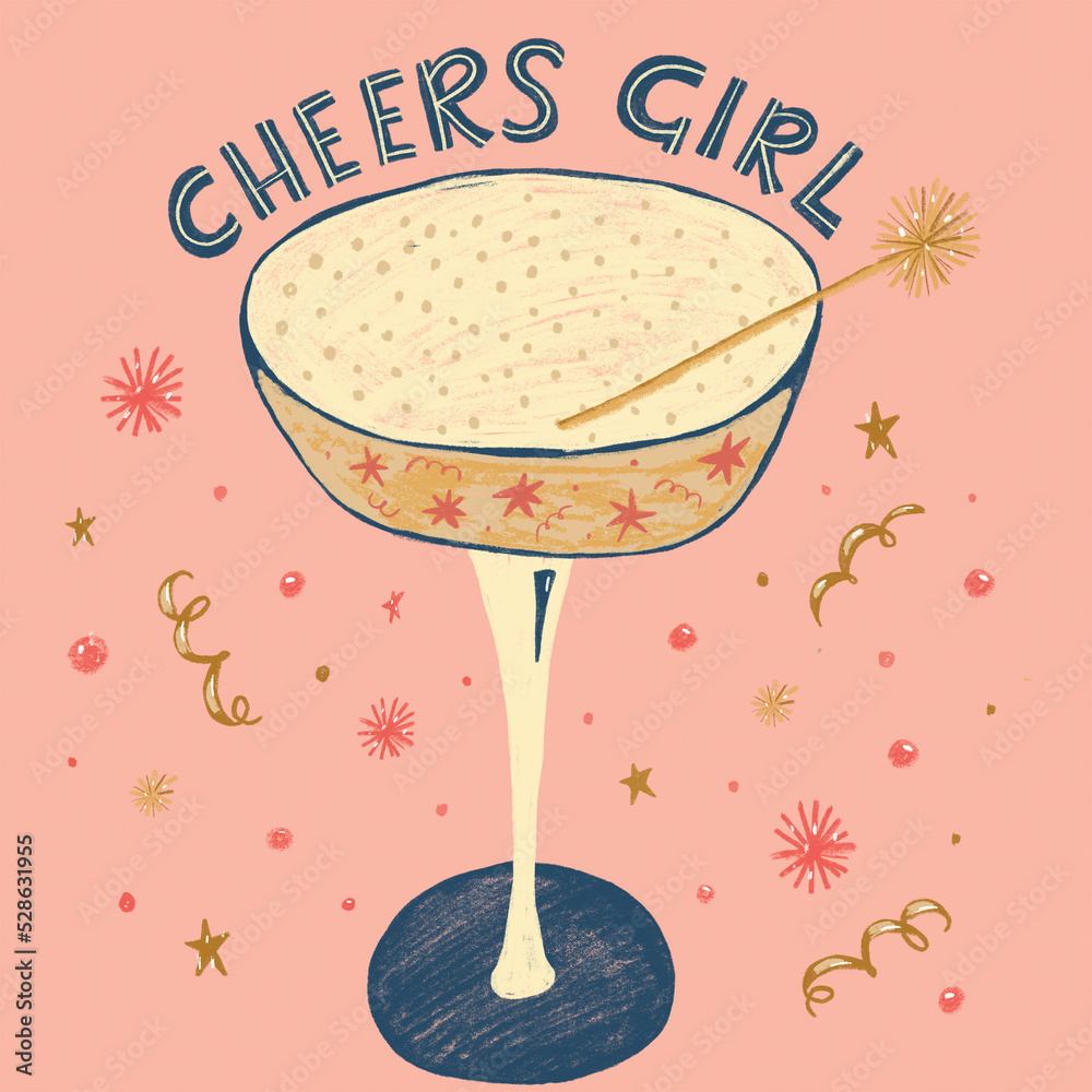 Ilustración de Stock Cheers girl. Wine girl. Champagne girl Champagne ...