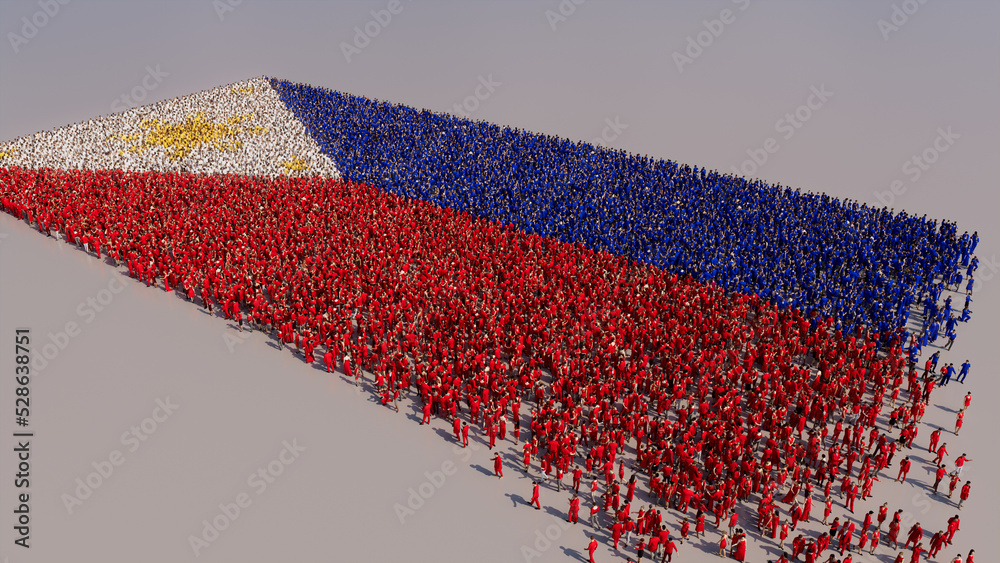 Aerial view of a Crowd of People, congregating to form the Flag of ...