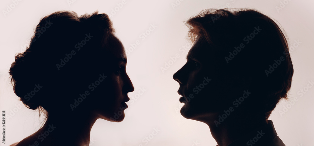 Pair couple man and woman profile portrait face to face. Family ...