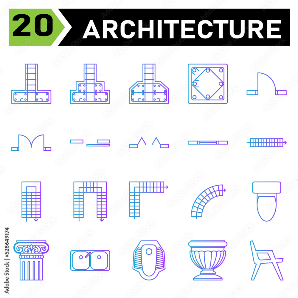 Stockvector Architecture symbol icon set include pad, footing ...