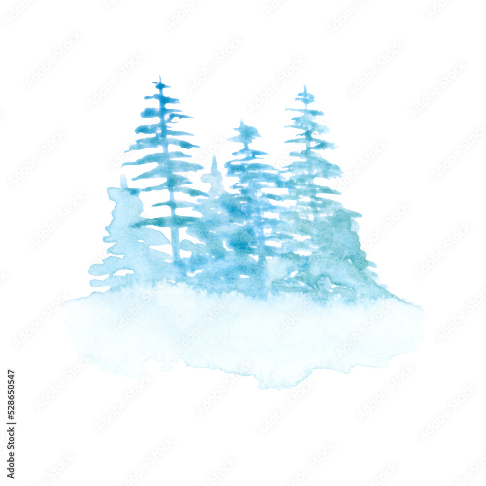 Watercolor foggy trees landscape isolated on a transparent background ...