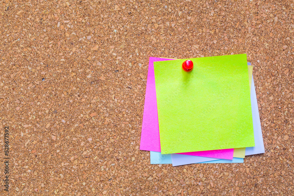 abstract paper note pin on cork board. cork board with blank notes ...
