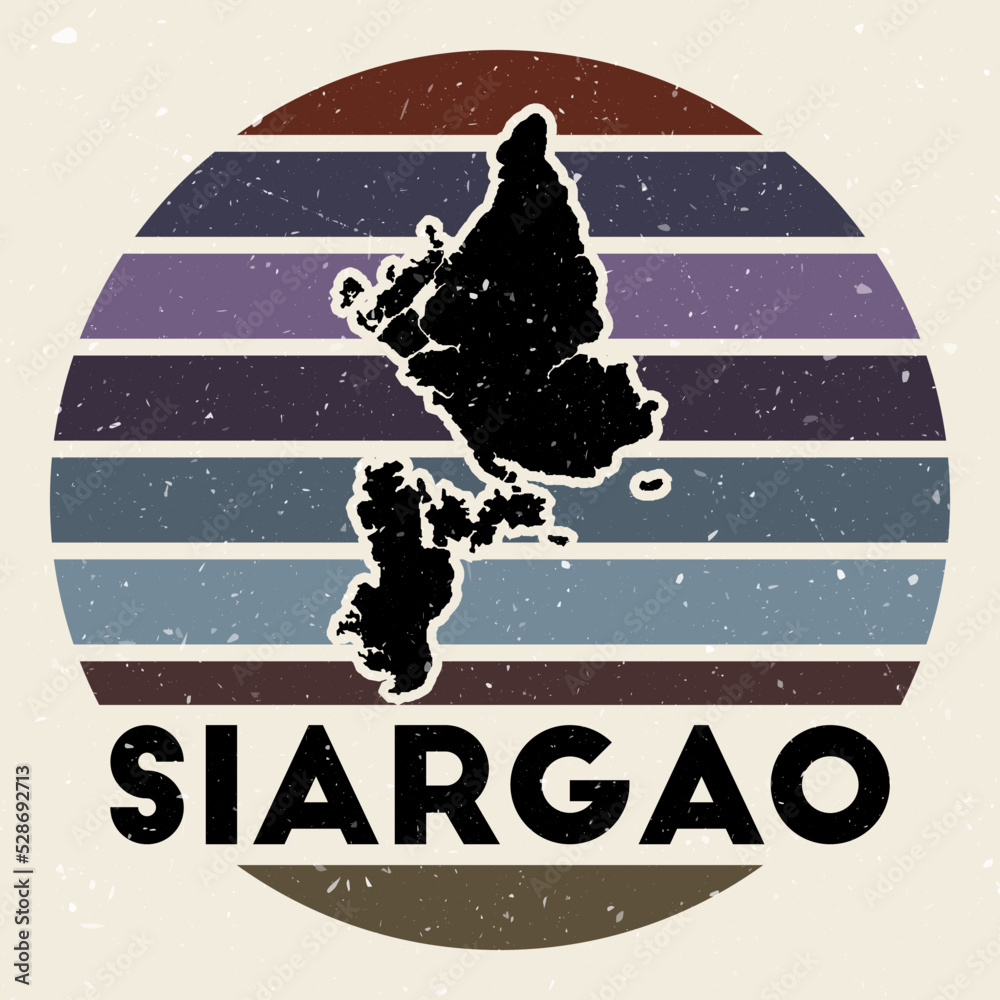 Siargao logo. Sign with the map of the island and colored stripes ...