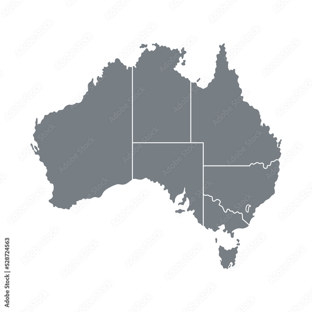 Administrative map of Australian continent with states. Vector ...