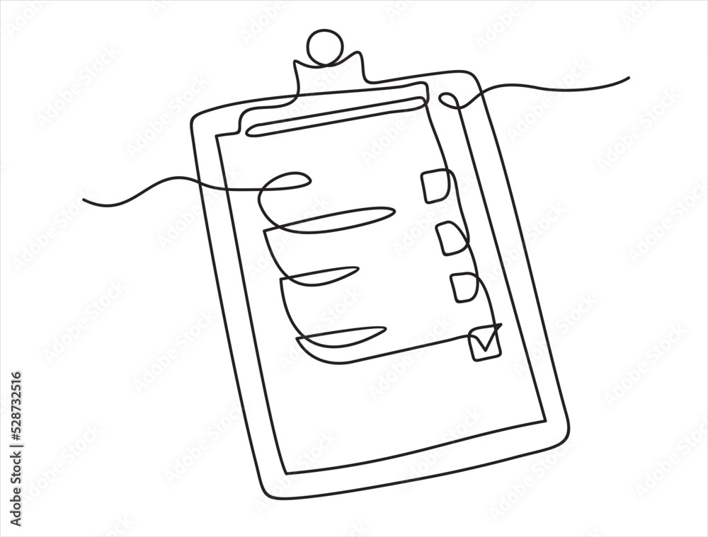 One continuous line drawing of checklist, clipboard Stock Vector ...