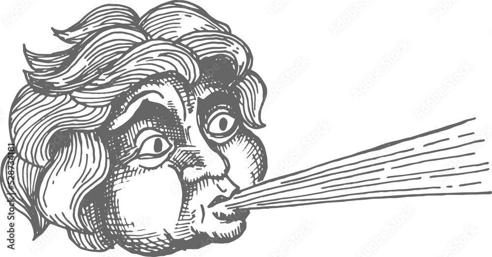 Anemoi Aeolus god blowing wind from mouth isolated Stock Illustration ...