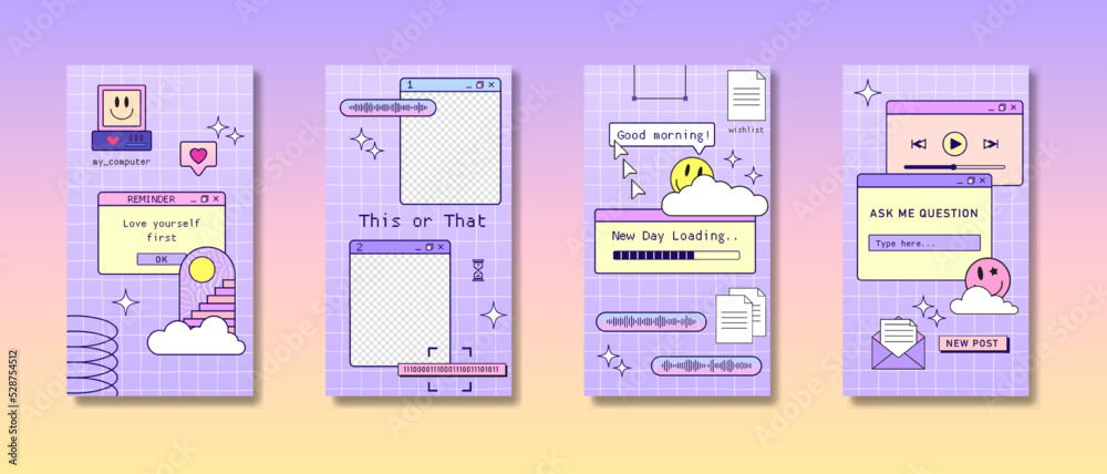 Cool stories or post template, retro browser computer window in 90s ...