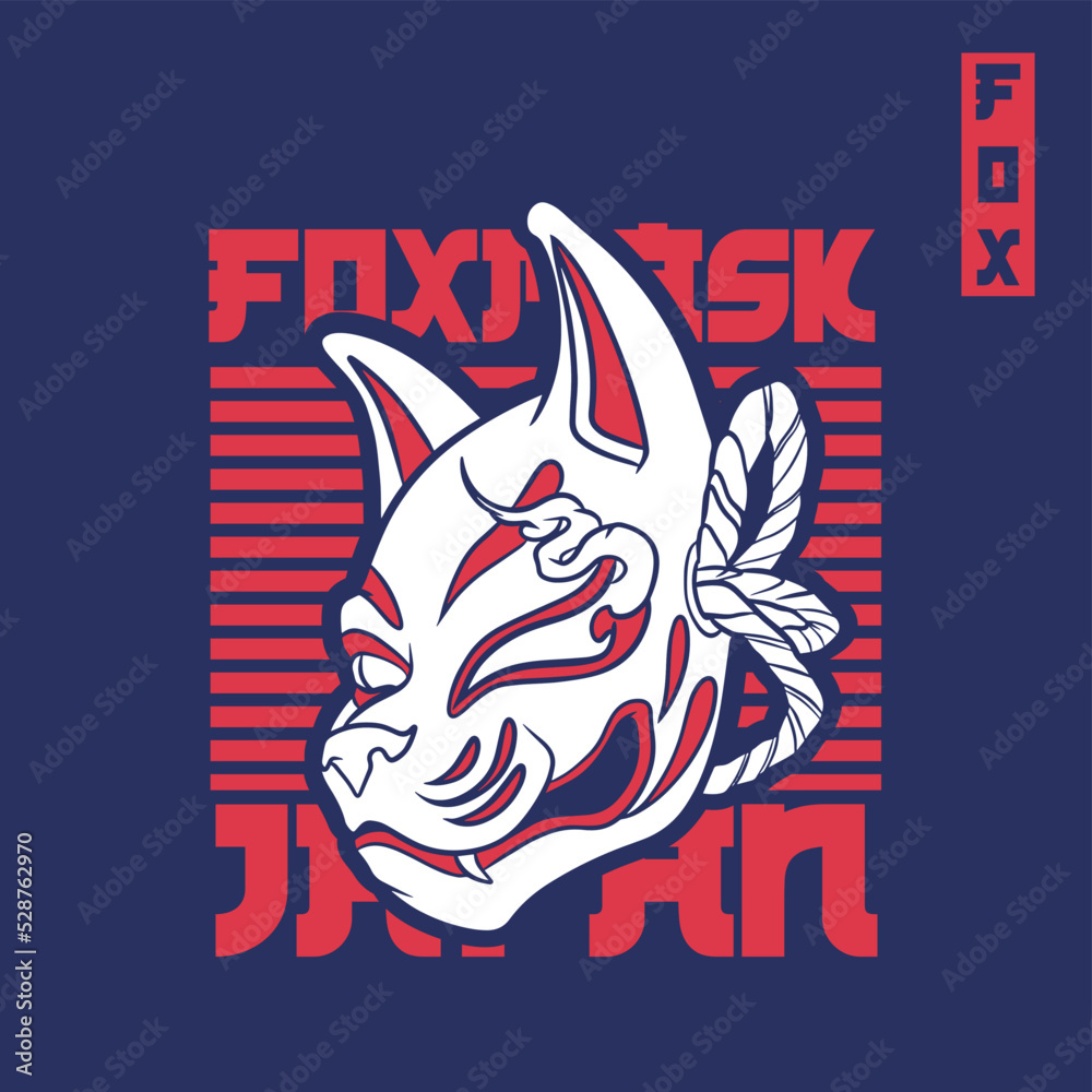 Kitsune fox mask icon, traditional Japanese symbol. Simple drawing ...